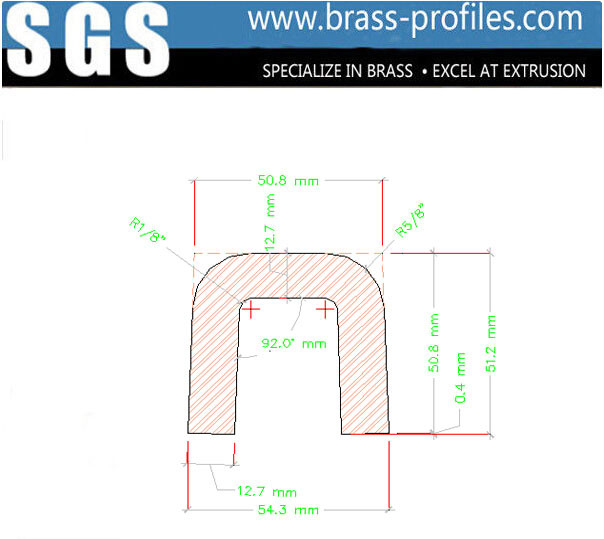 External Dimensions 54mm x 51mm Solid Brass Channel Copper U Channel